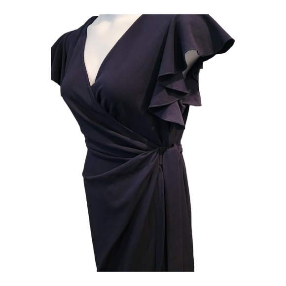 Oten | Dresses | Nwt Oten Navy Deep V Neck Ruffle Sleeve Sheath Faux ...